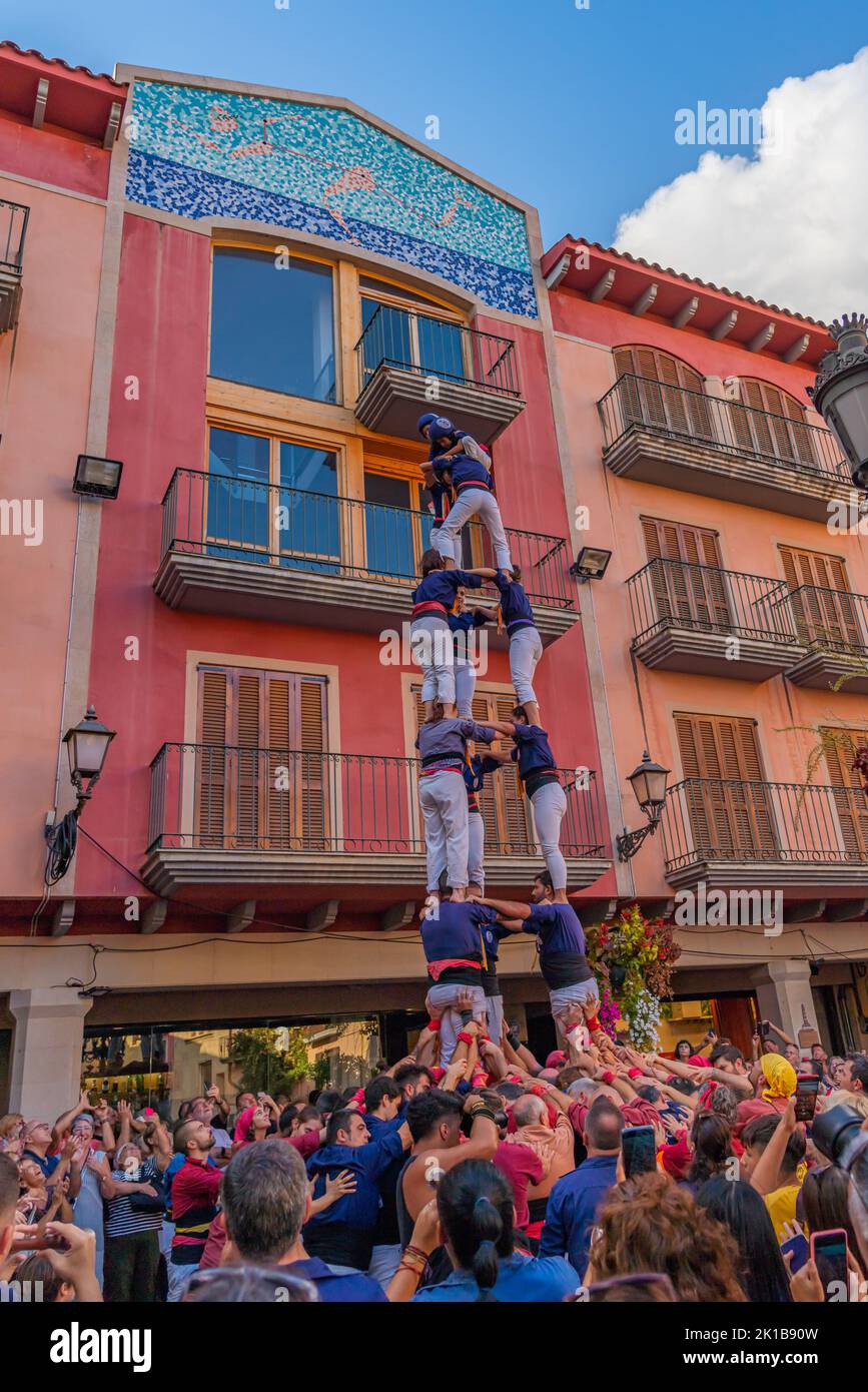 CAMBRILS, SPAIN - SEPTEMBER 04.2022: Castells Performance, a castell is ...