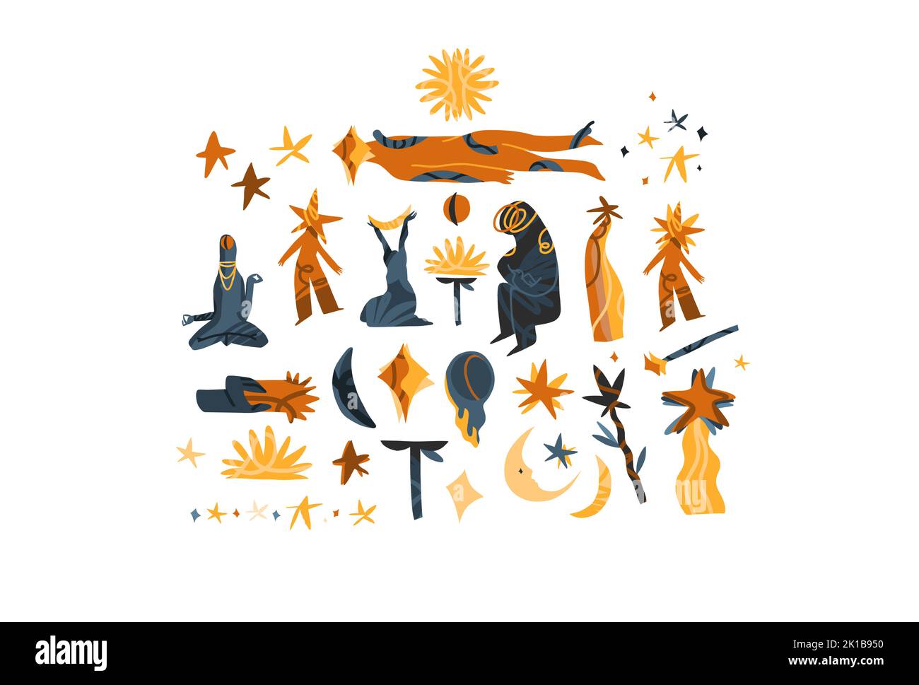 Funny space meditating strange cosmos figure people characters ...