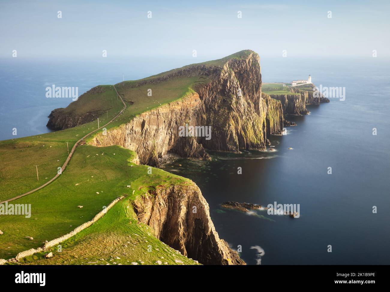Scotland landscape with sea coast cliff at sunset, Neist point - Isle ...