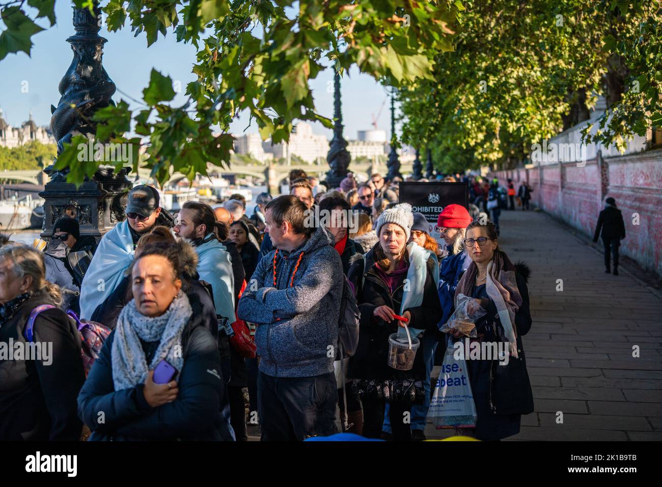 London UK. 17 September 2022. Mourners on Thames embankment near ...