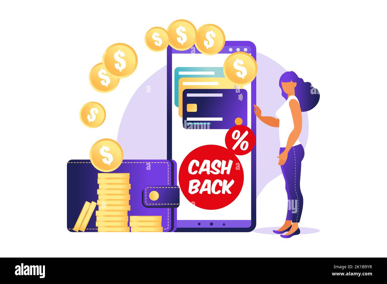 Online cashback concept. Coins or money transfer from smartphone to e ...