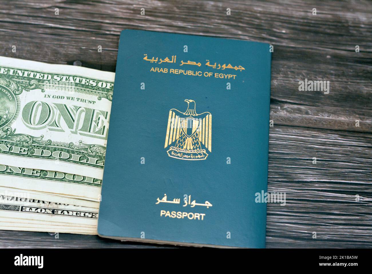 Egyptian passport with American dollars of 1 $ one United states money ...