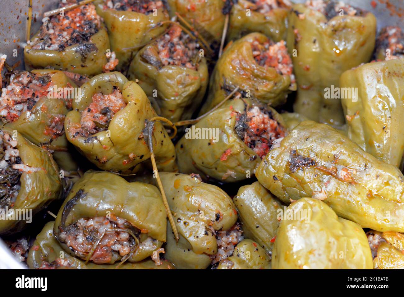 Pile of filled bell peppers stuffed Egyptian mahshi and filled with ...