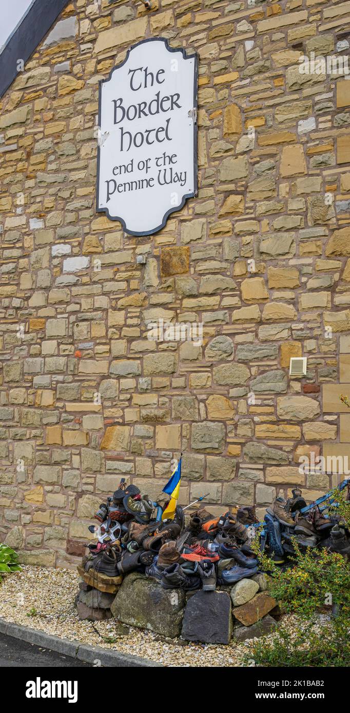 The Border Hotel, Kirk Yetholm, Scottish Borders, UK. Which marks the ...
