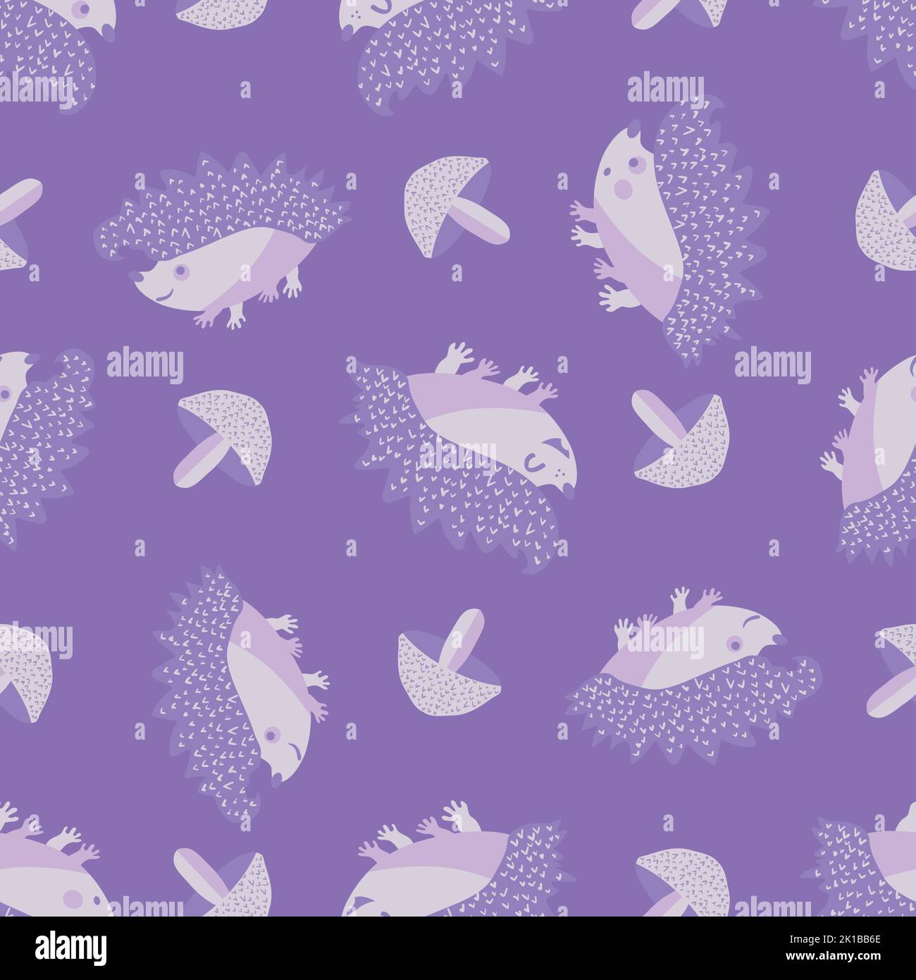 Cute spiky, prickly, hedgehog and mushroom seamless pattern background ...