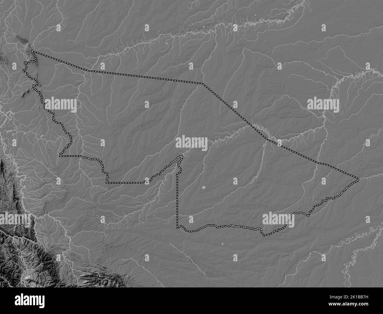 Acre, state of Brazil. Bilevel elevation map with lakes and rivers ...