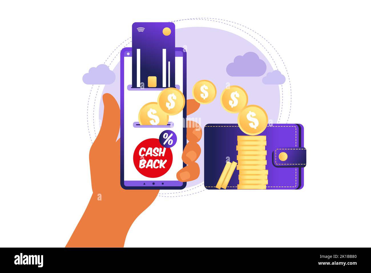 Online cashback concept. Coins or money transfer from smartphone to e ...