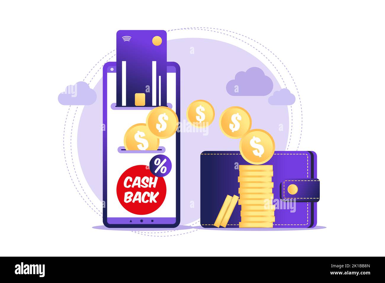 Online cashback concept. Coins or money transfer from smartphone to e ...