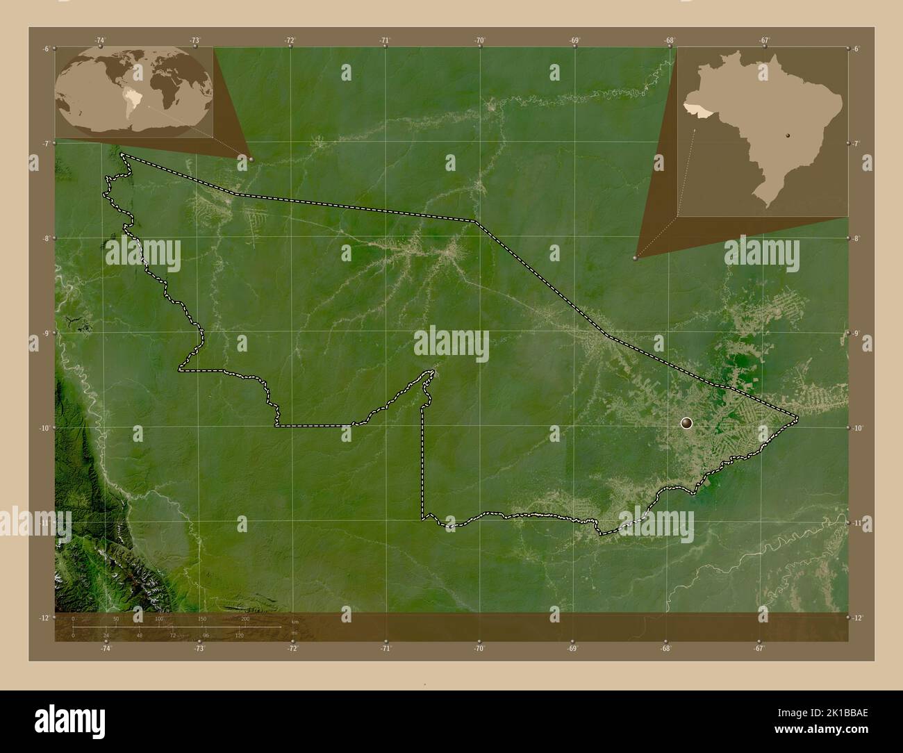 Acre, state of Brazil. Low resolution satellite map. Corner auxiliary ...