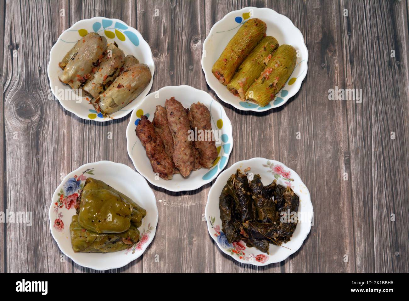 Stuffed squash zucchini Mahshi, eggplants, wrapped grape leaves, bell ...