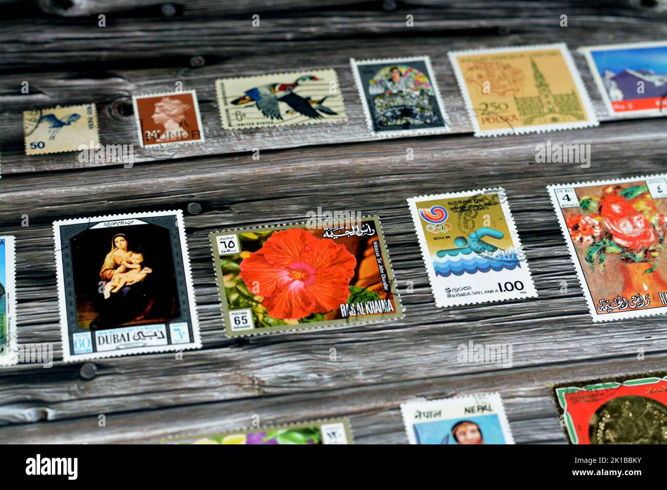 Cairo, Egypt, August 15 2022: Old used historical collection of postage ...