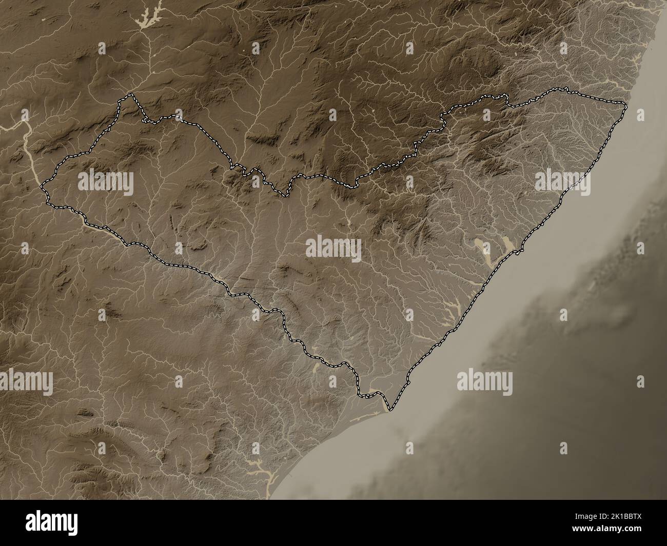 Alagoas, state of Brazil. Elevation map colored in sepia tones with ...