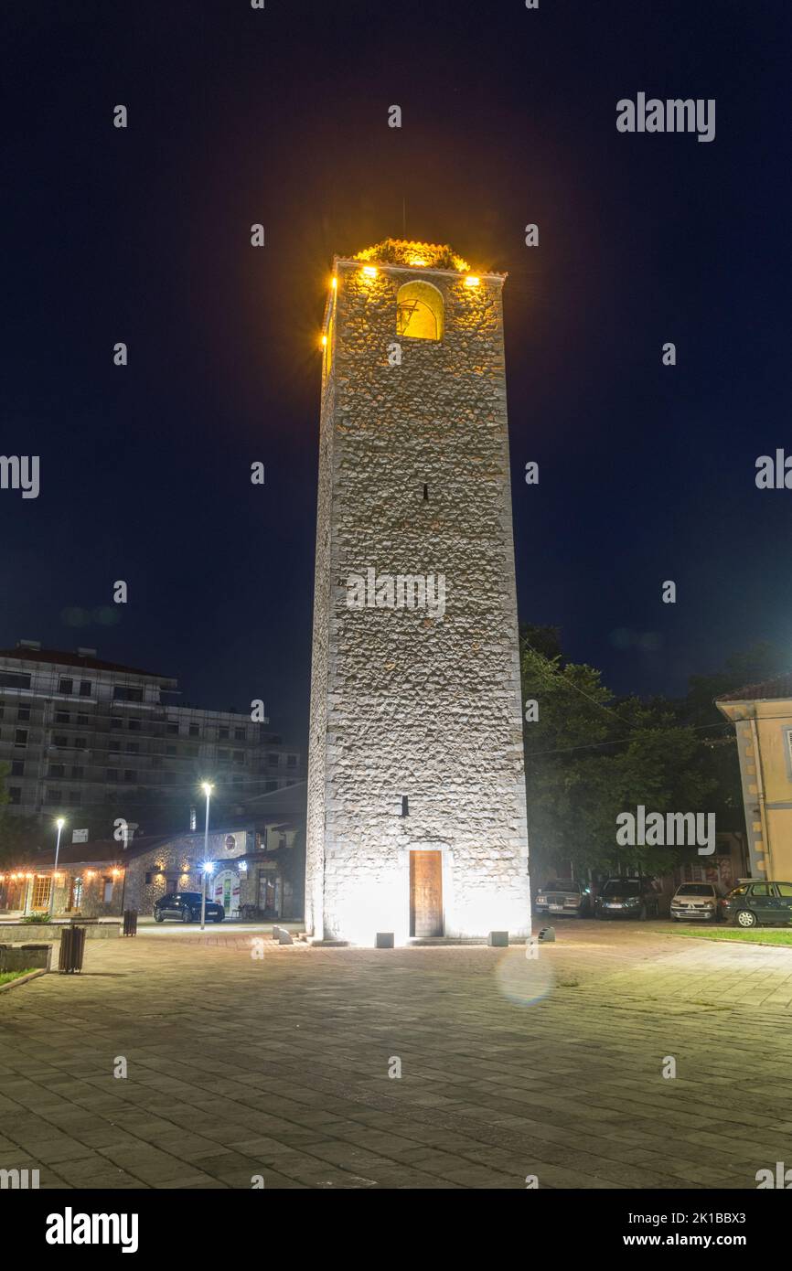Podgorica, Montenegro - June 4, 2022: Freestanding 19m tall stone clock ...