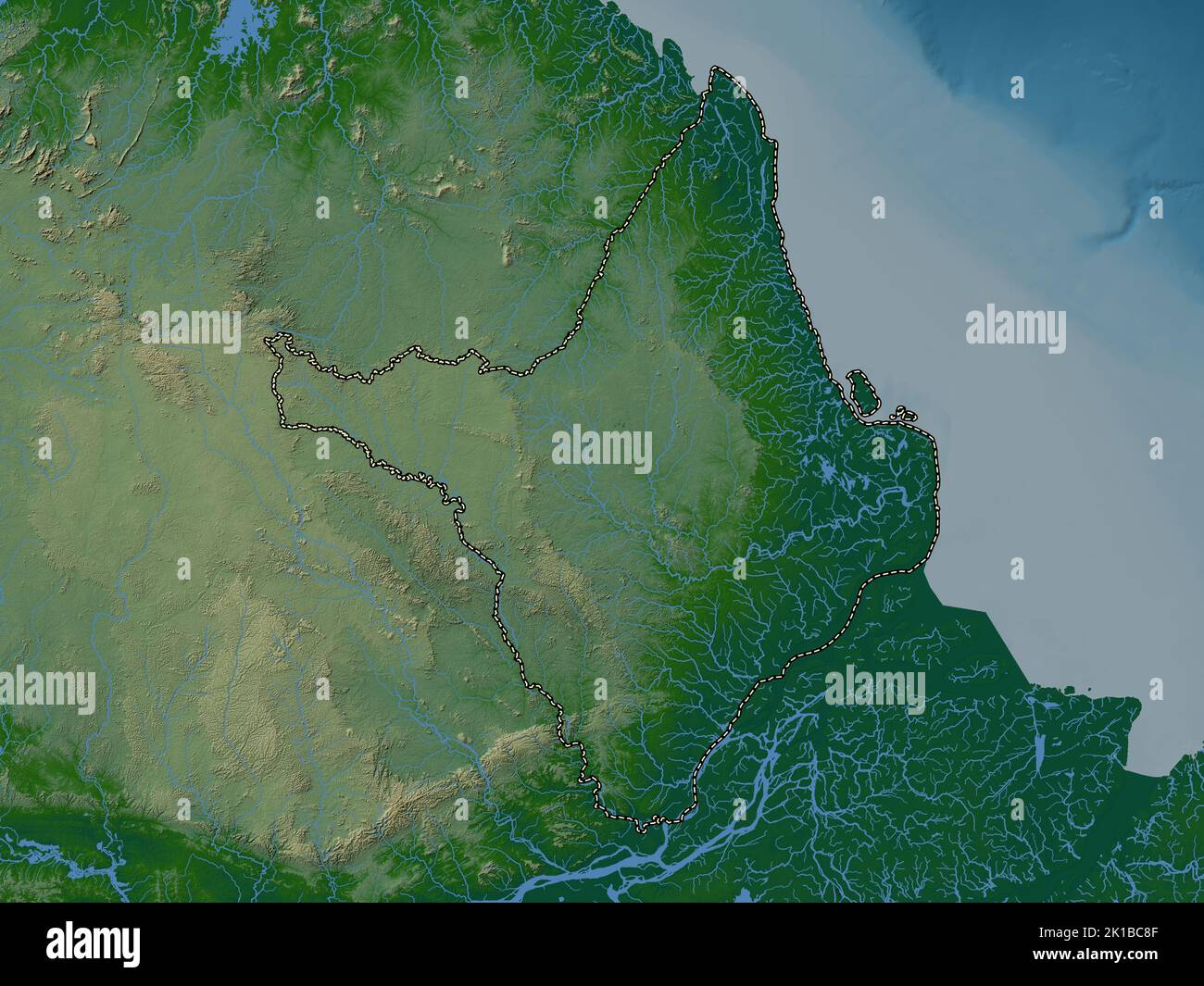 Amapa, state of Brazil. Colored elevation map with lakes and rivers ...