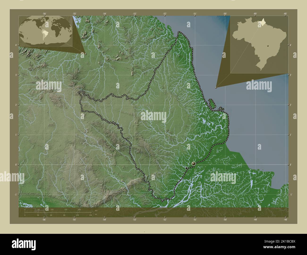 Amapa, state of Brazil. Elevation map colored in wiki style with lakes ...