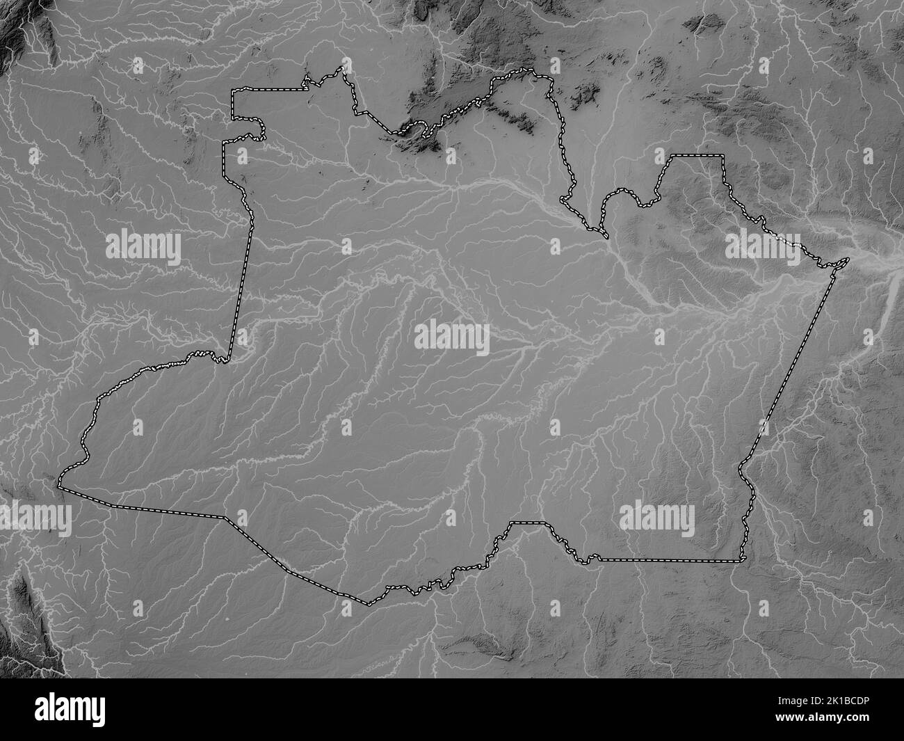 Amazonas, state of Brazil. Grayscale elevation map with lakes and rivers Stock Photo - Alamy