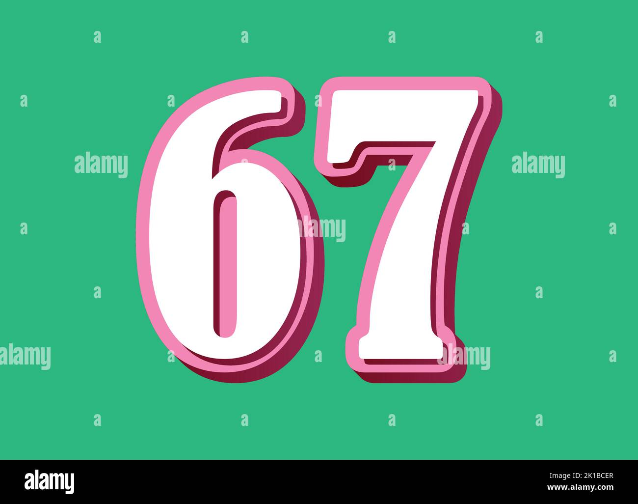 Number sixty seven. 3D number. Pink figures on green background Stock ...