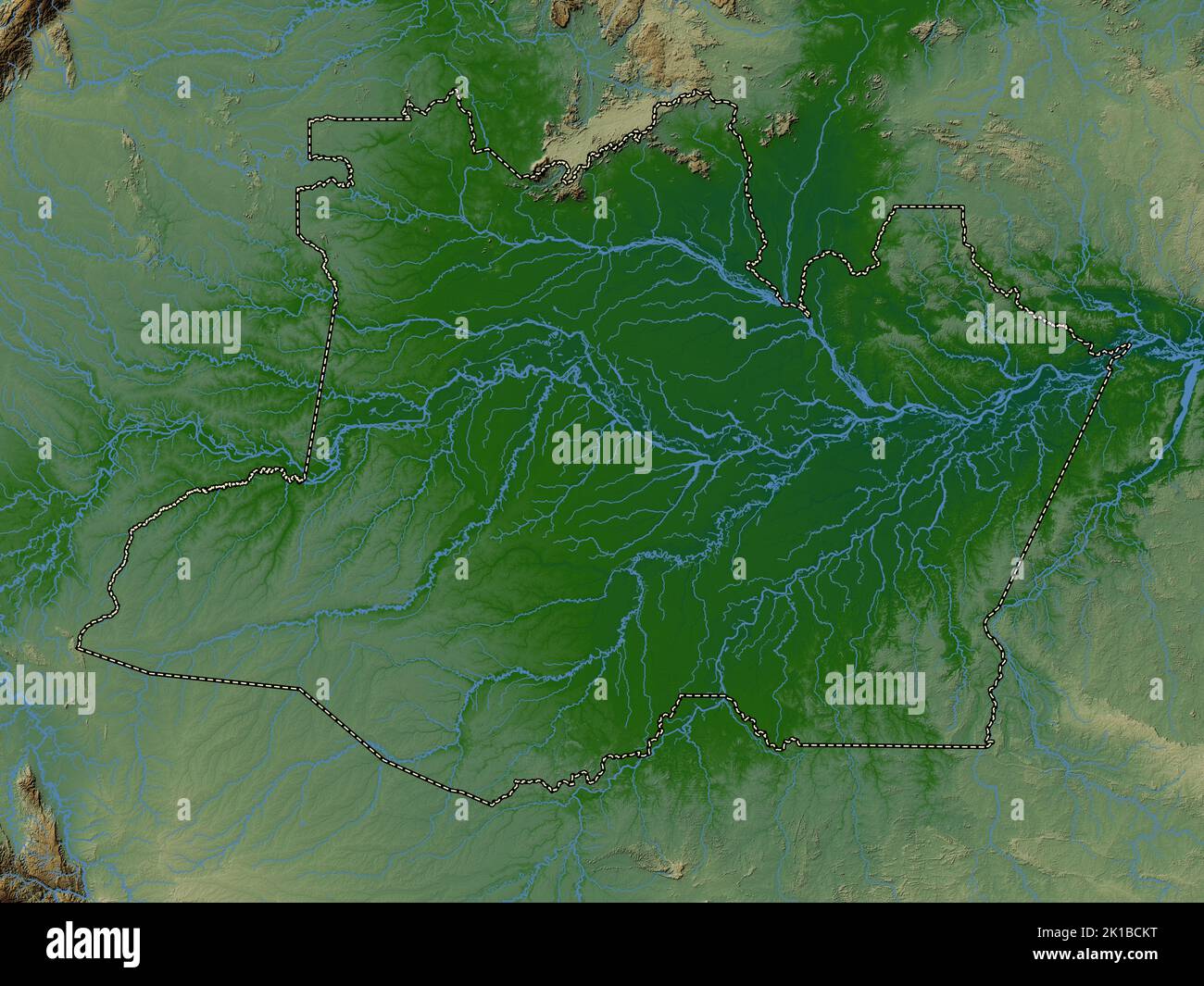 Amazonas, state of Brazil. Colored elevation map with lakes and rivers ...