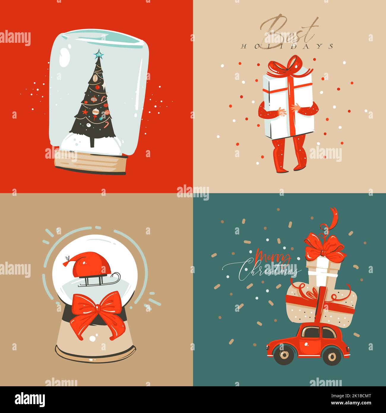 Hand drawn vector abstract fun Merry Christmas and Happy New Year time ...