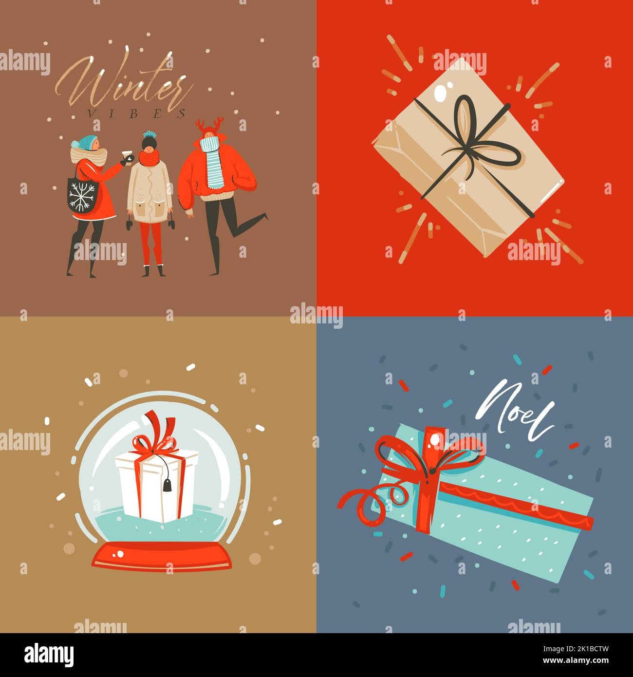 Hand drawn vector abstract fun Merry Christmas and Happy New Year time ...