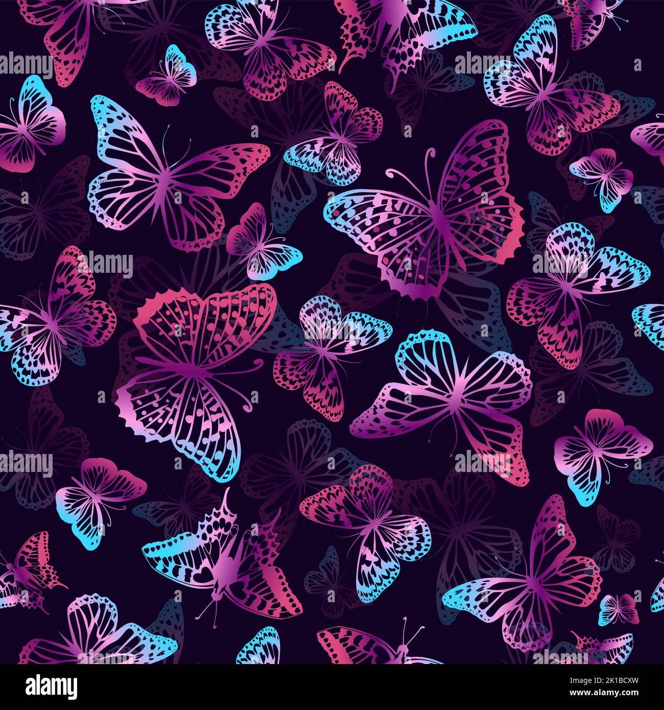 Butterfly pattern. Seamless background with purple and neon butterflies ...