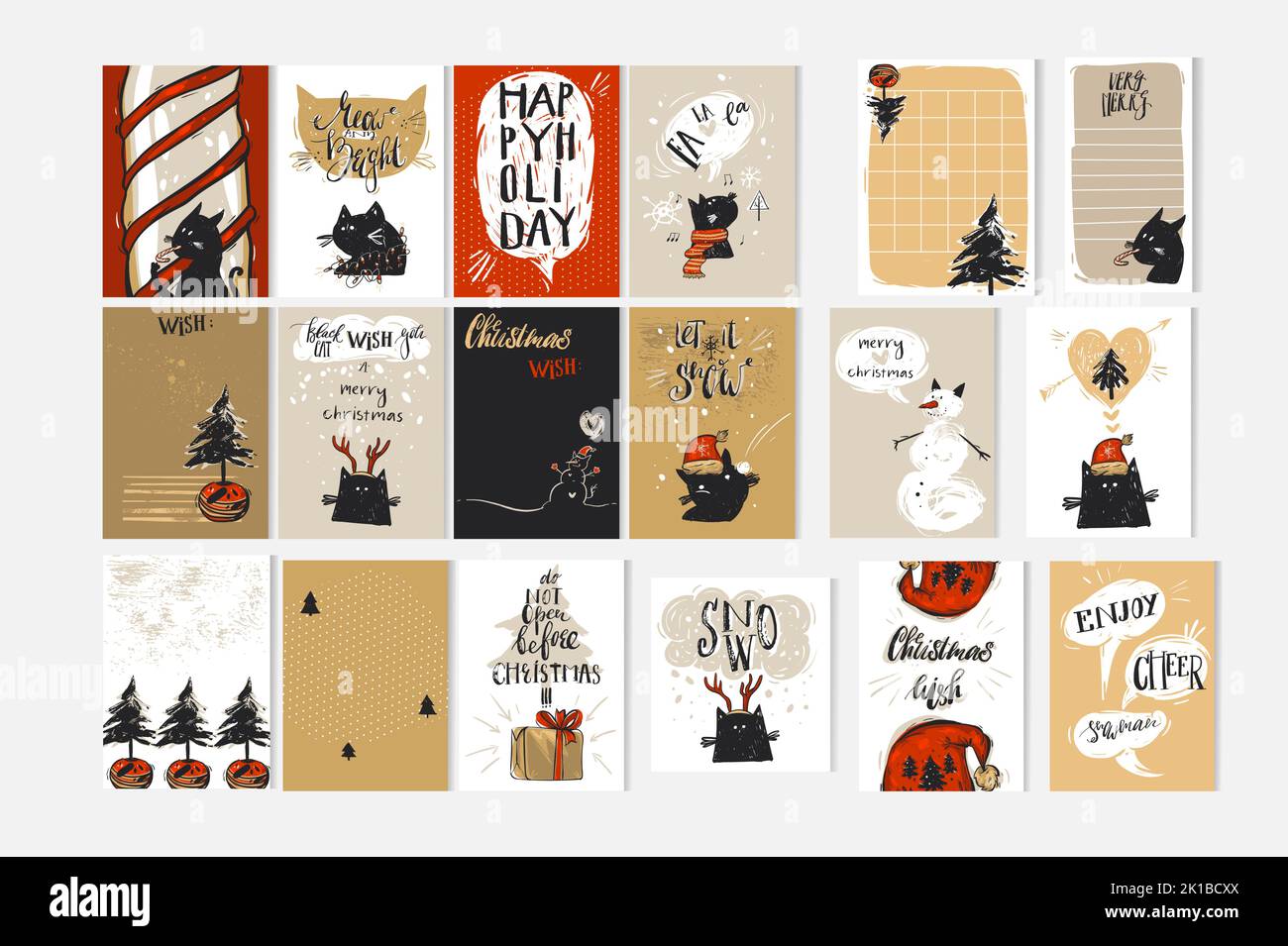 Hand drawn vector abstract Merry Christmas and Happy New Year time ...