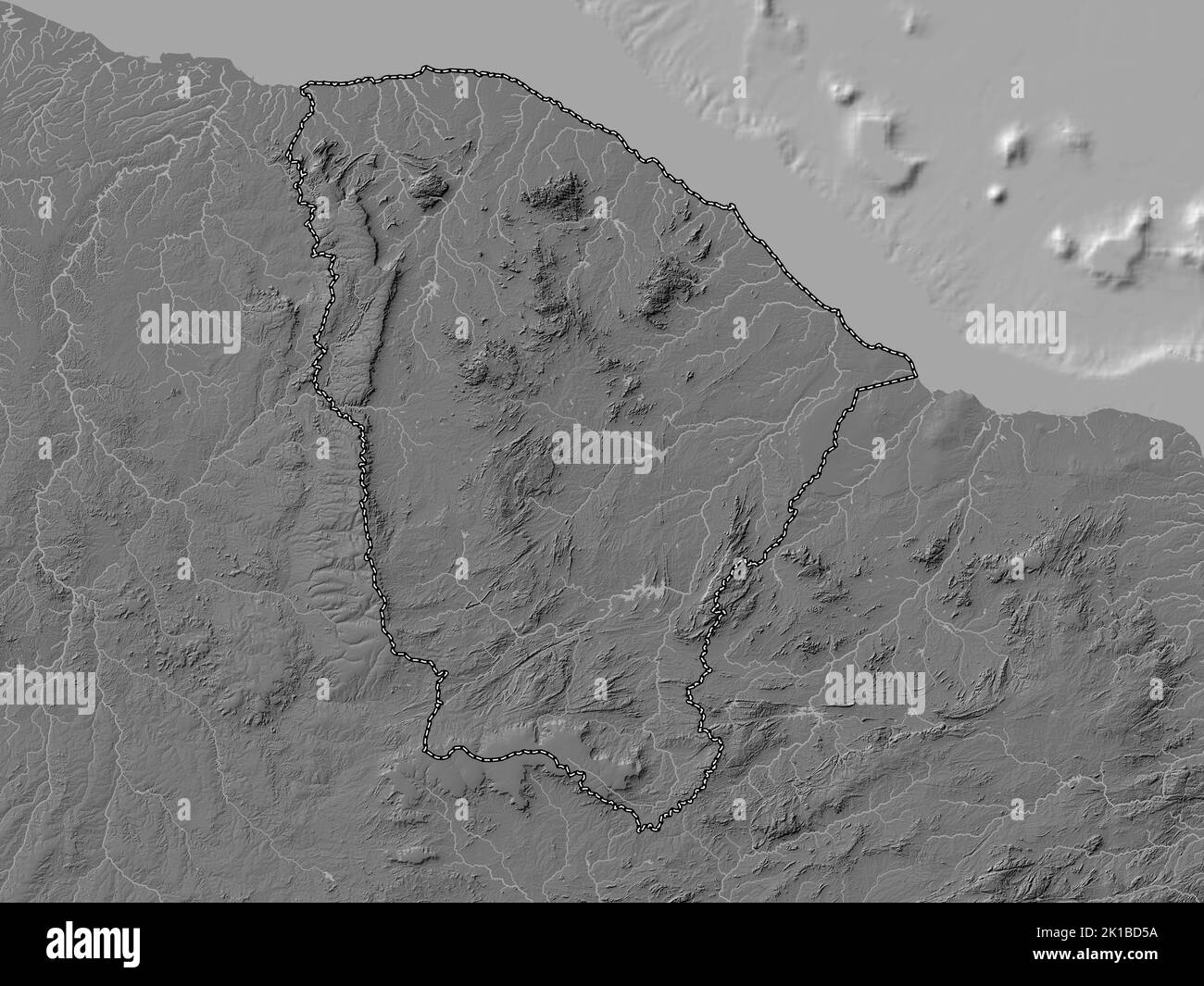 Ceara, state of Brazil. Bilevel elevation map with lakes and rivers Stock Photo - Alamy