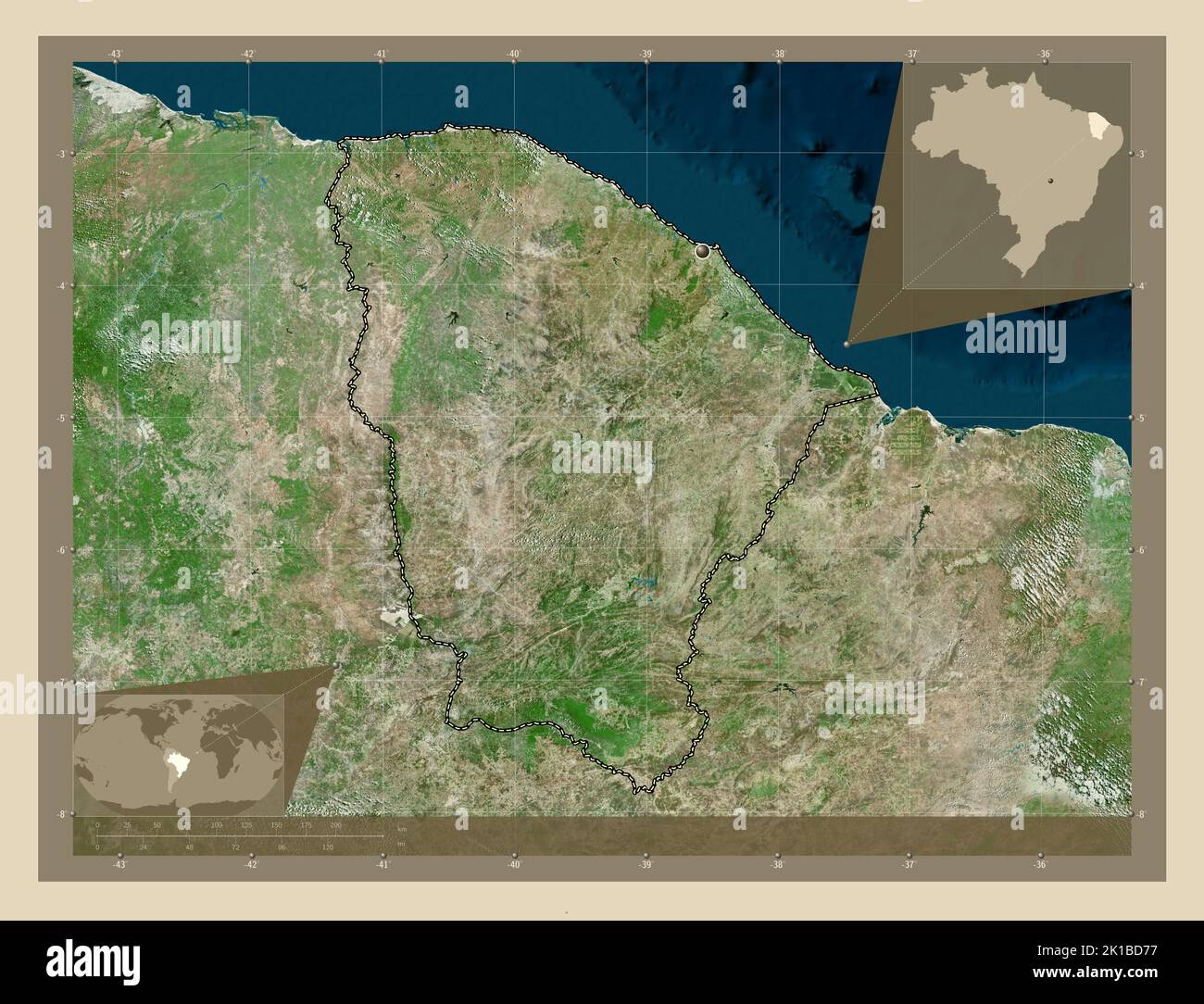 Ceara, state of Brazil. High resolution satellite map. Corner auxiliary ...