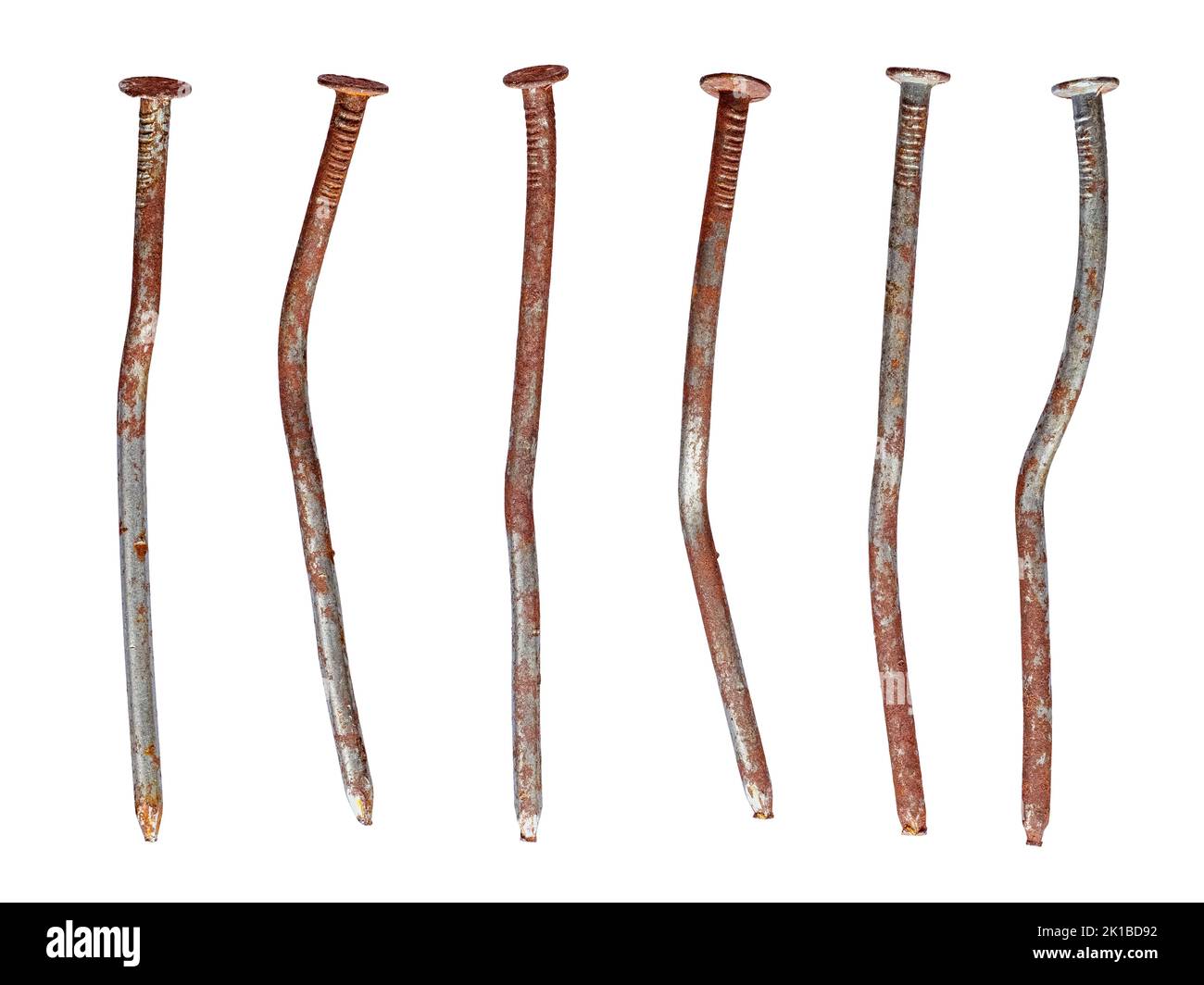 Old rusty nails used and warped, isolated on white background Stock ...