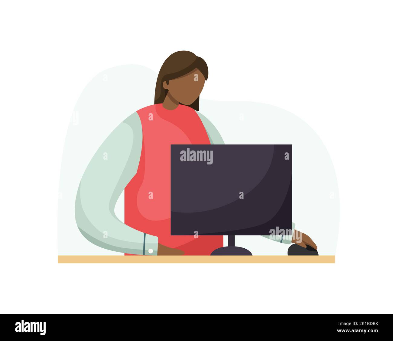 Vector illustration of an office worker sitting at a computer ...