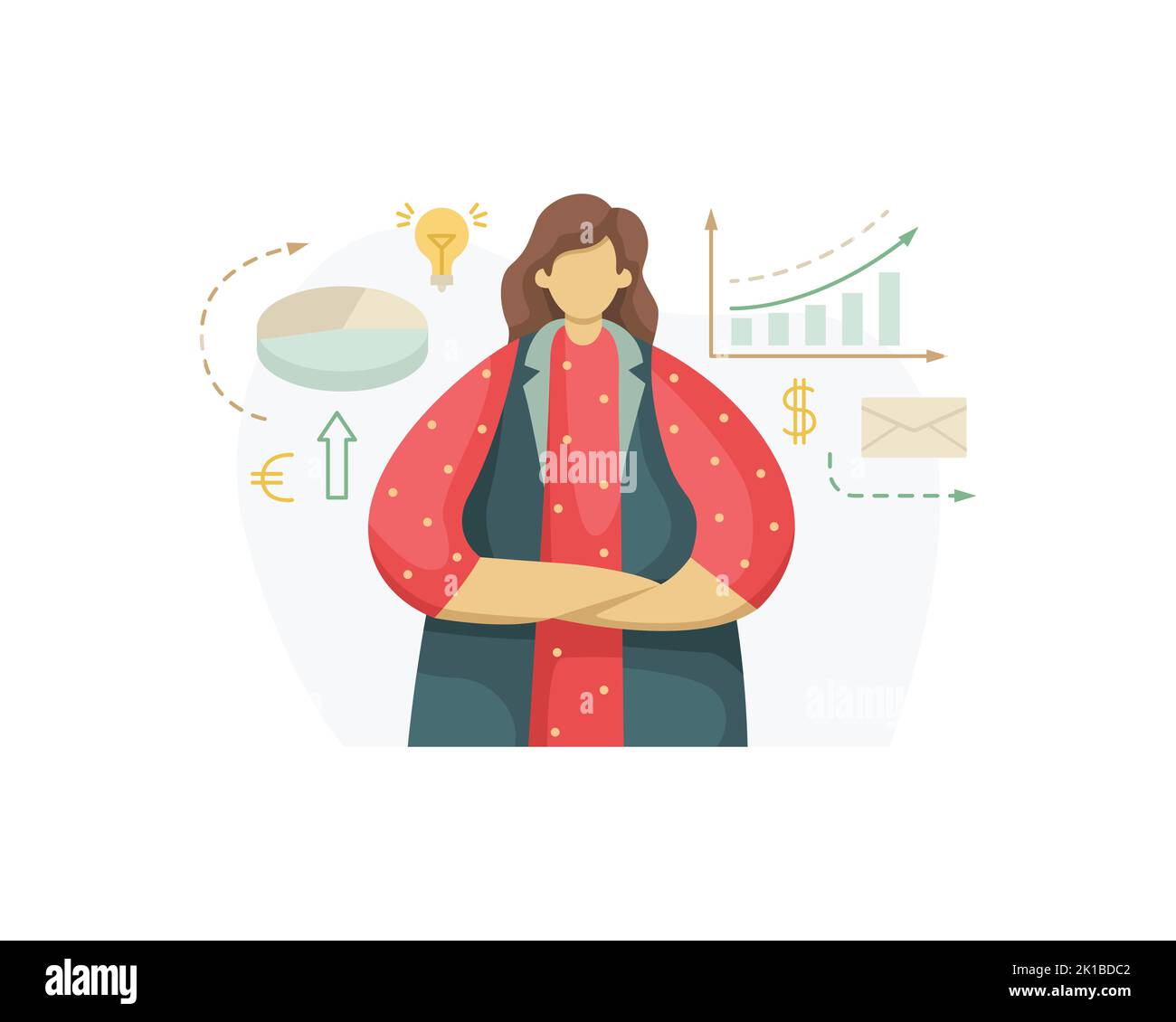 Vector illustration of a marketing specialist thinking through a ...
