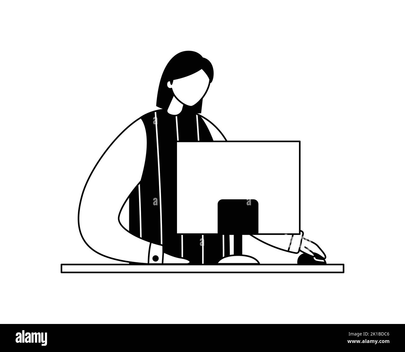 Vector illustration of an office worker sitting at a computer ...
