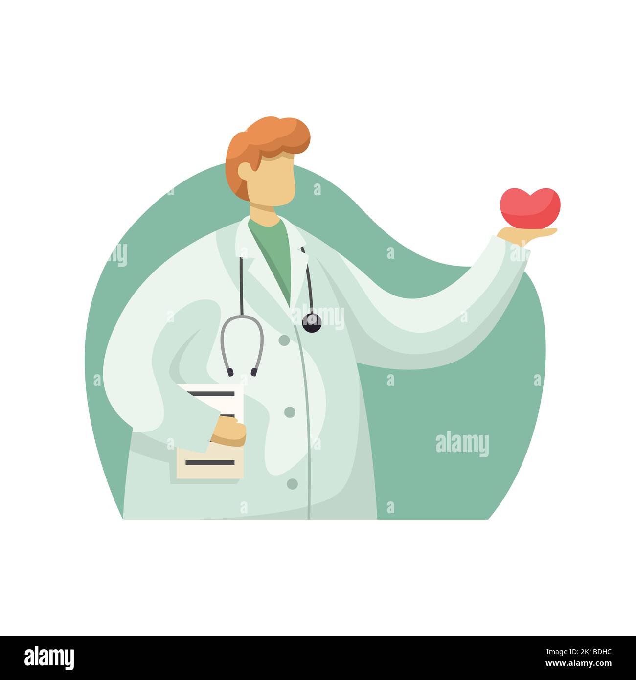 Vector Illustration Of A Cardiologist In A White Coat With A Heart In