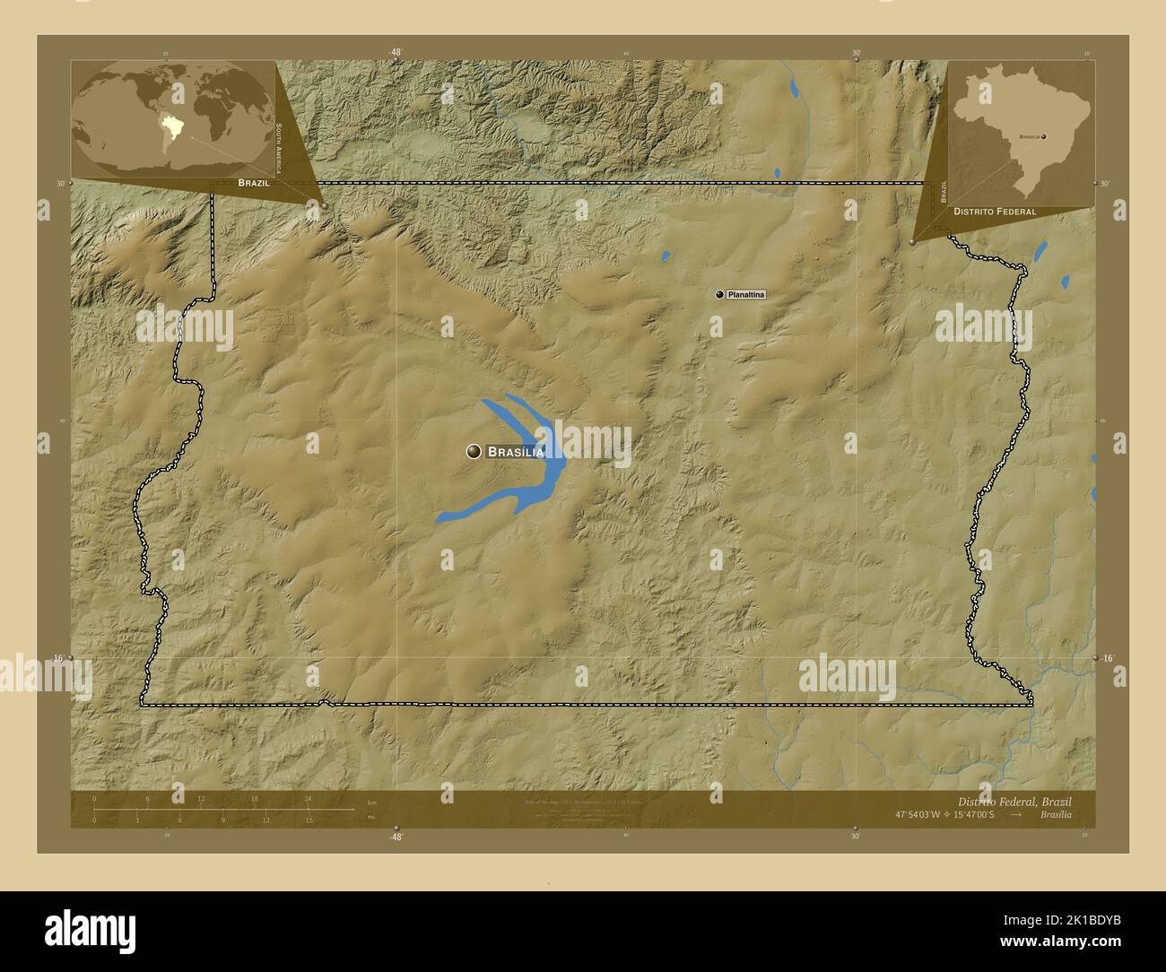 Distrito Federal, federal district of Brazil. Colored elevation map ...