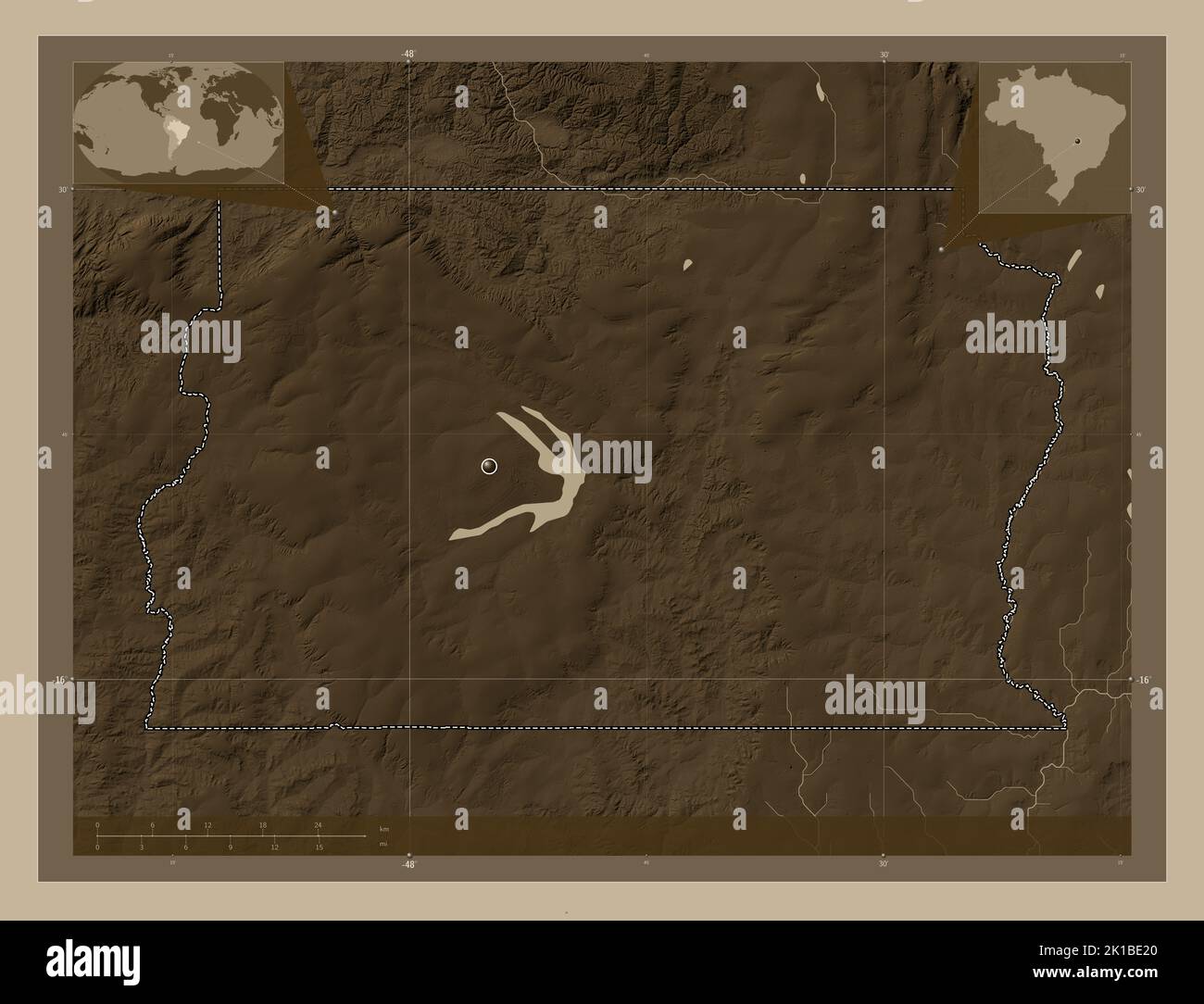 Distrito Federal, federal district of Brazil. Elevation map colored in ...