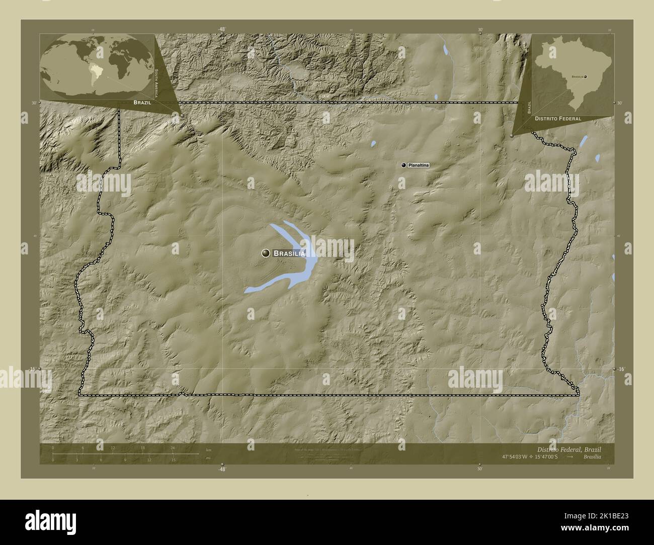 Distrito Federal, federal district of Brazil. Elevation map colored in ...