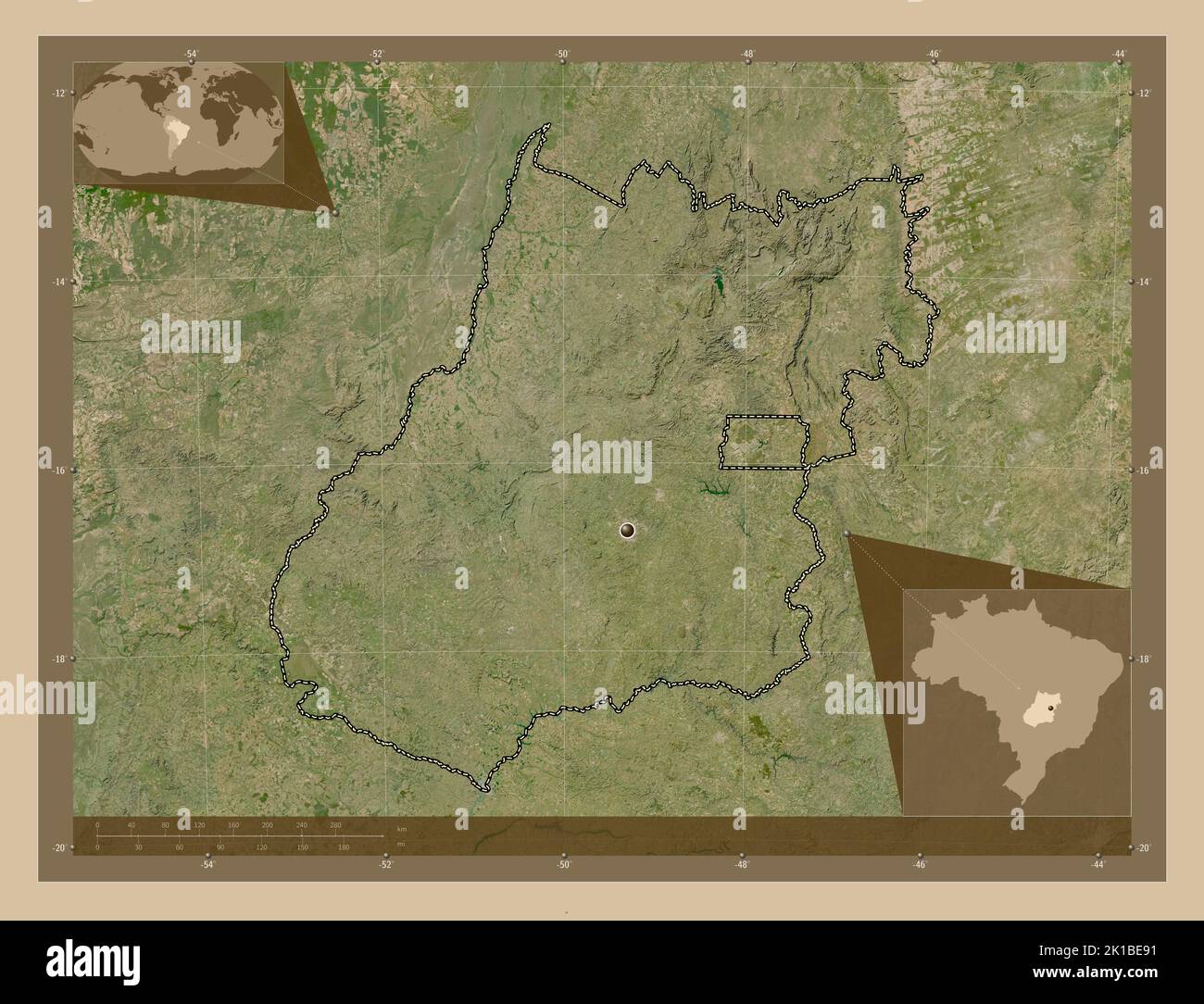 Goias, state of Brazil. Low resolution satellite map. Corner auxiliary ...