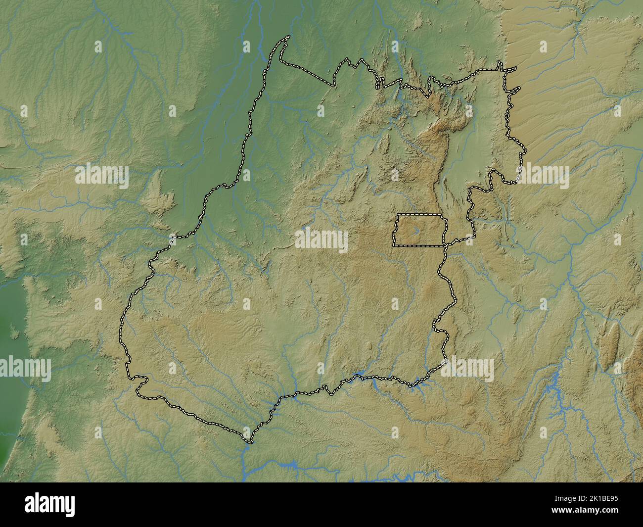 Goias, state of Brazil. Colored elevation map with lakes and rivers ...