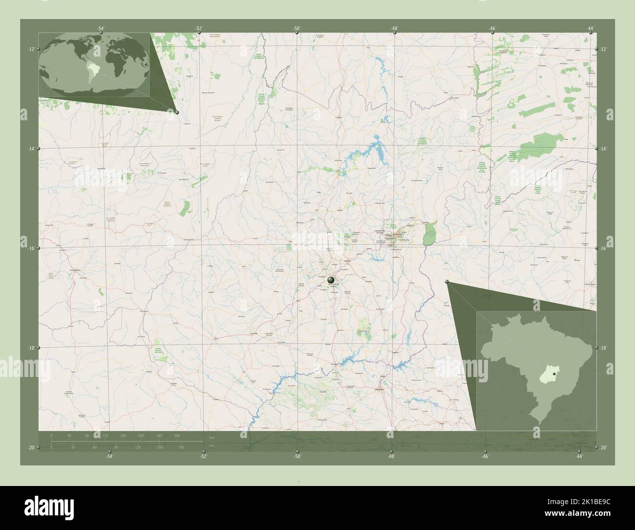 Goias, state of Brazil. Open Street Map. Corner auxiliary location maps ...