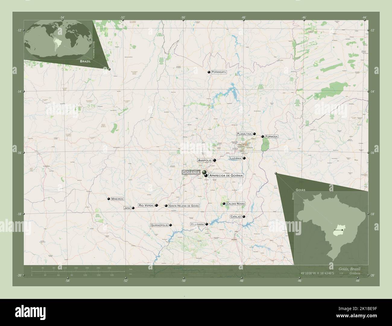 Goias, state of Brazil. Open Street Map. Locations and names of major ...