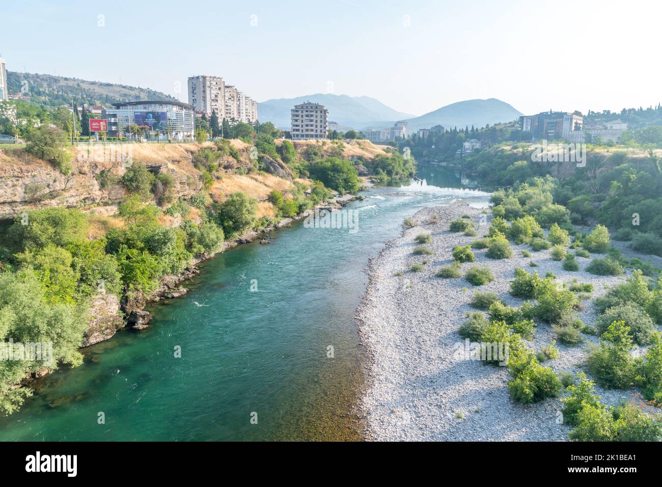 Podgorica, Montenegro - June 4, 2022: Sunny view of Moraca river in ...