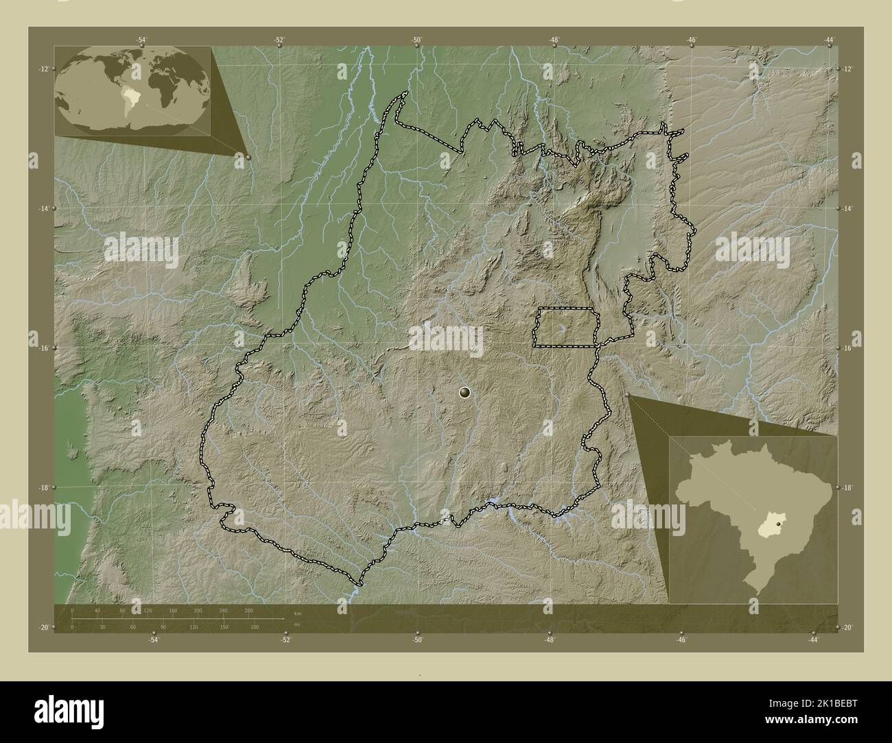 Goias, state of Brazil. Elevation map colored in wiki style with lakes ...