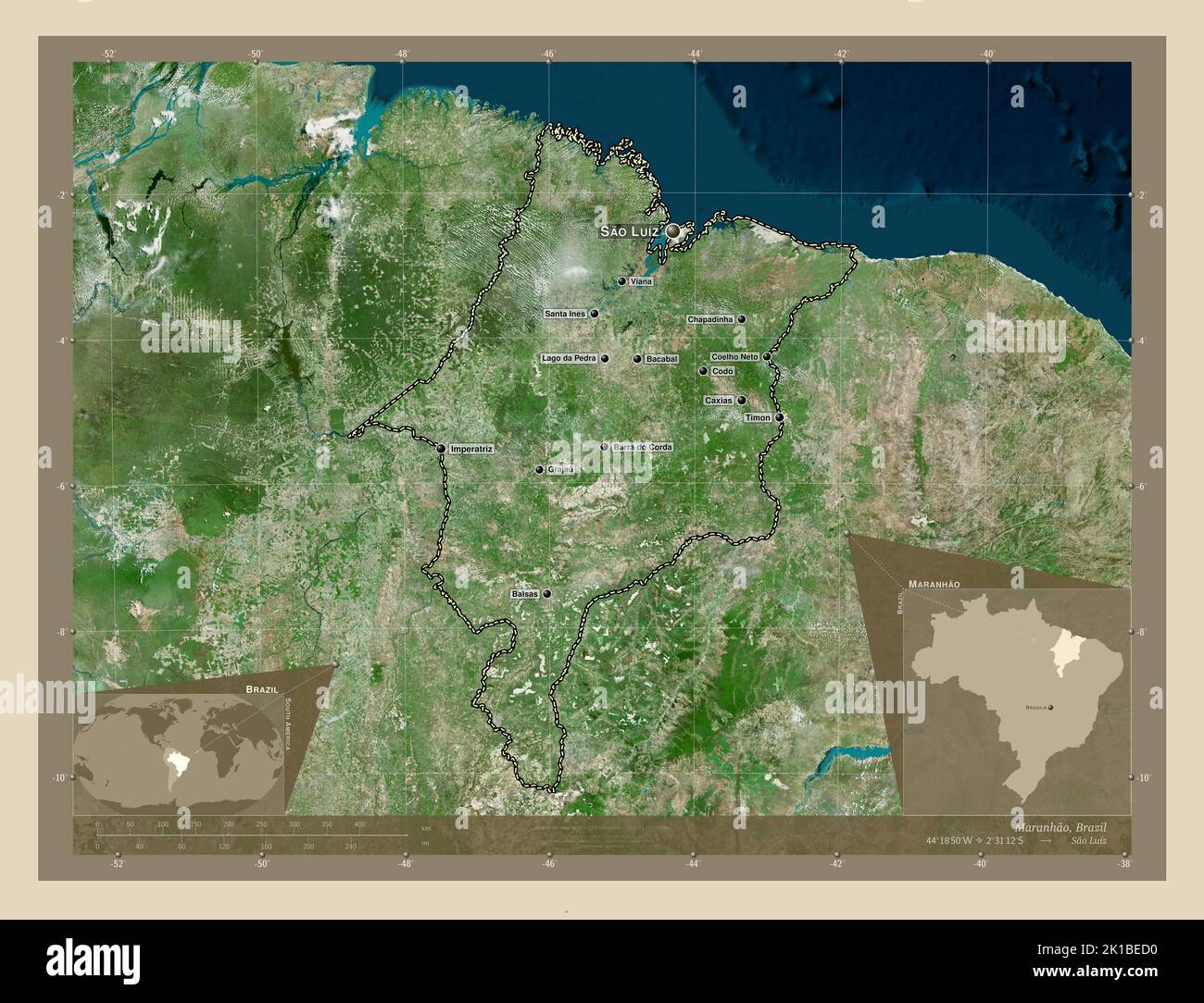 Maranhao, state of Brazil. High resolution satellite map. Locations and ...