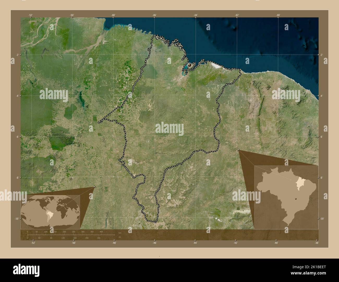 Maranhao, state of Brazil. Low resolution satellite map. Corner ...