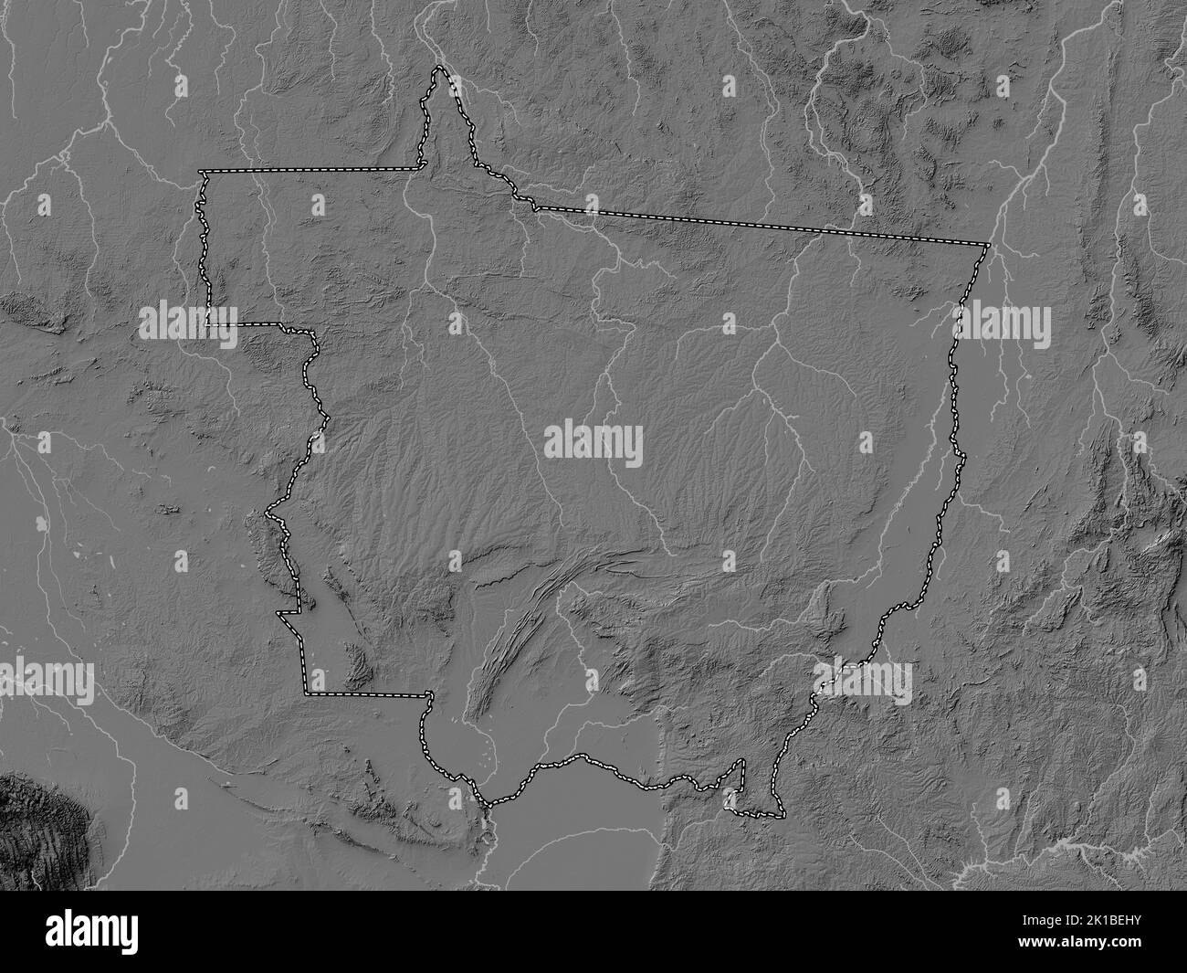 Mato Grosso, state of Brazil. Bilevel elevation map with lakes and rivers Stock Photo - Alamy