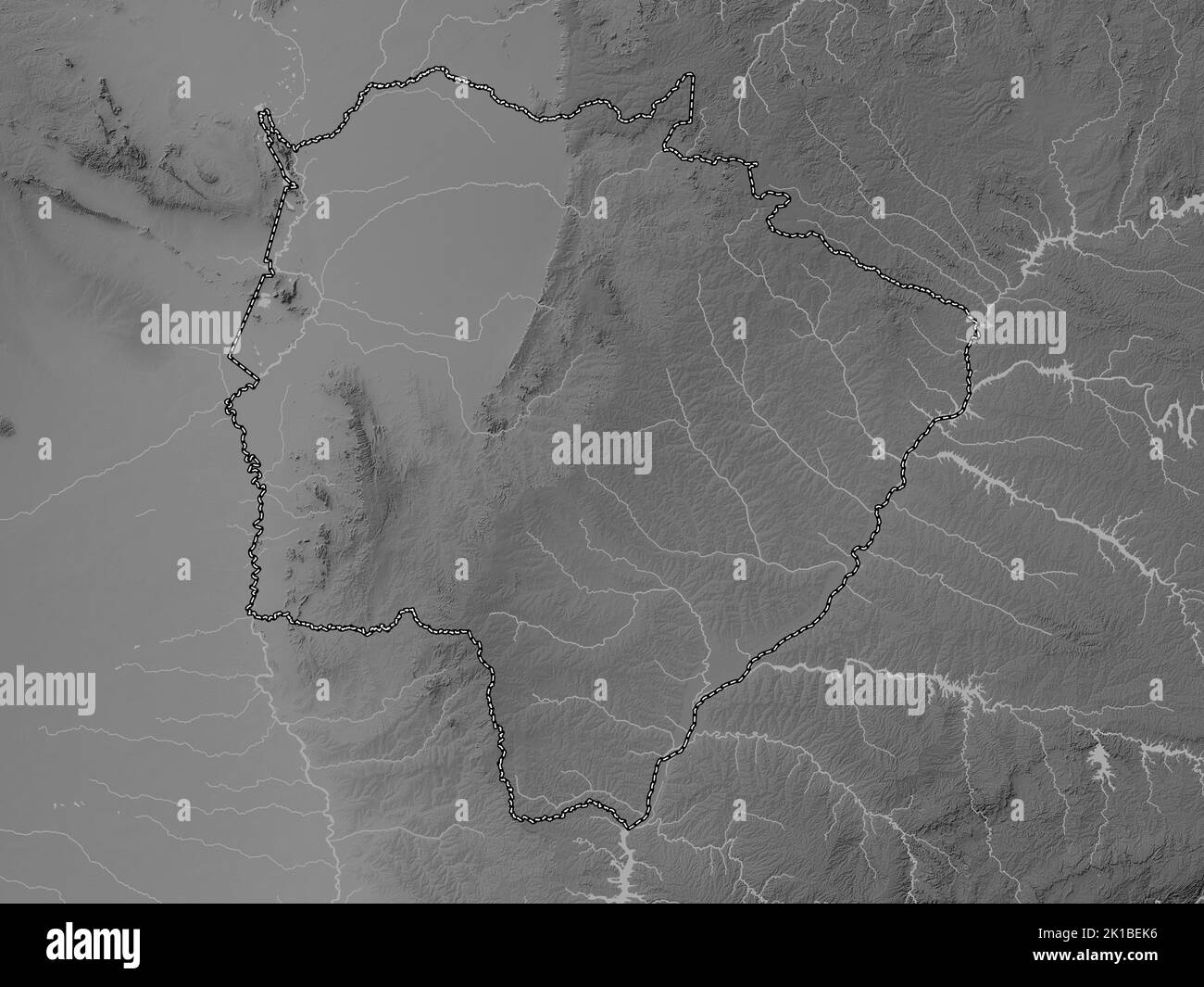 Mato Grosso do Sul, state of Brazil. Grayscale elevation map with lakes and rivers Stock Photo ...