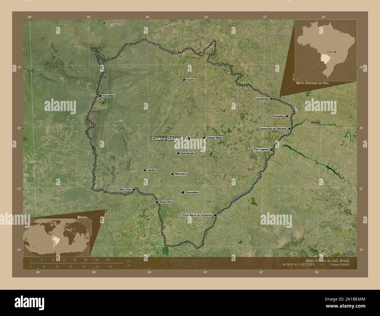 Mato Grosso do Sul, state of Brazil. Low resolution satellite map ...