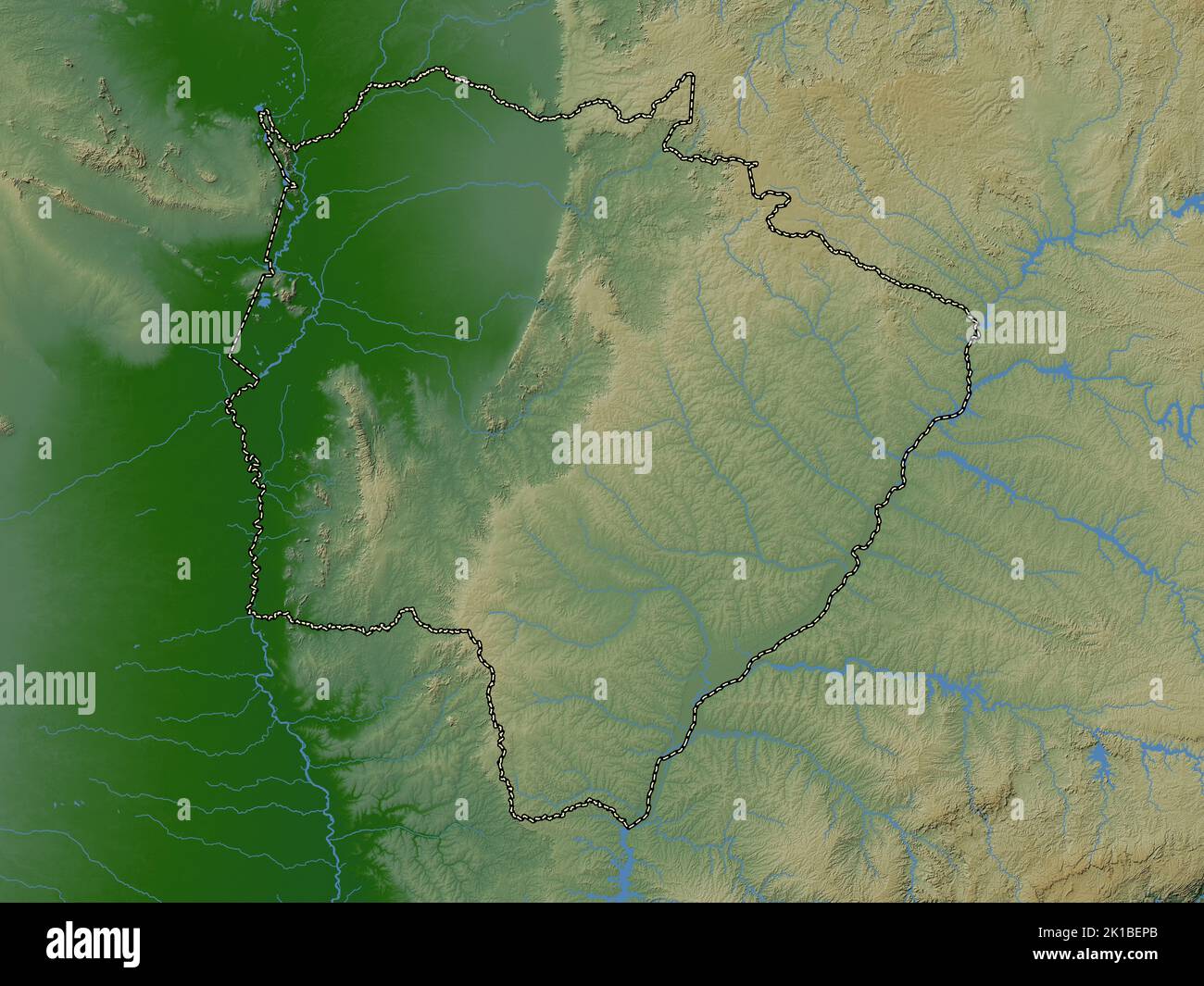 Mato Grosso do Sul, state of Brazil. Colored elevation map with lakes ...