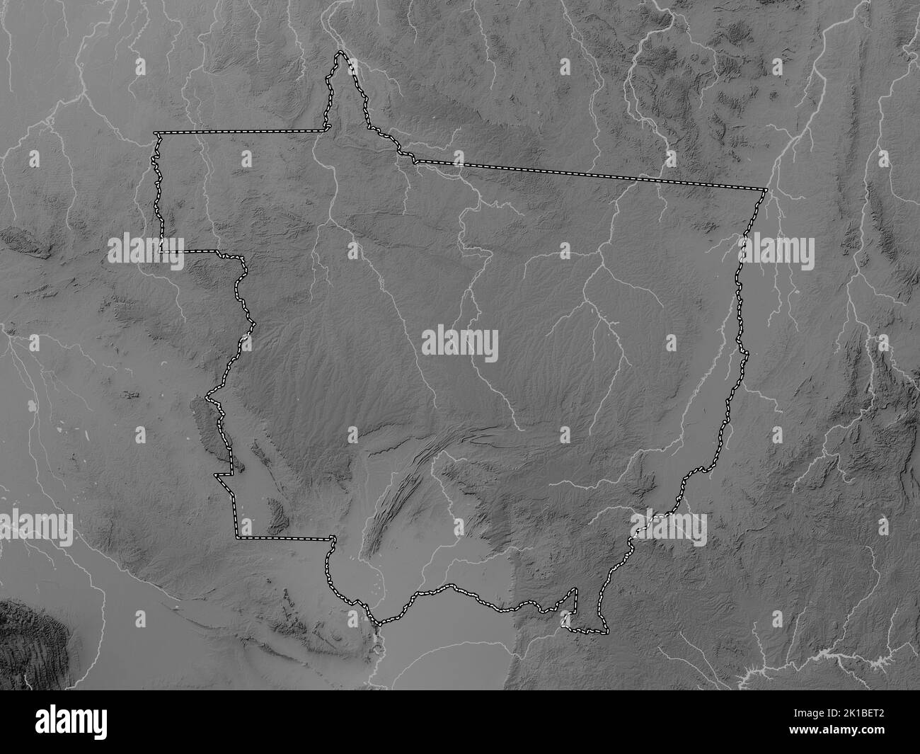 Mato Grosso, state of Brazil. Grayscale elevation map with lakes and rivers Stock Photo - Alamy