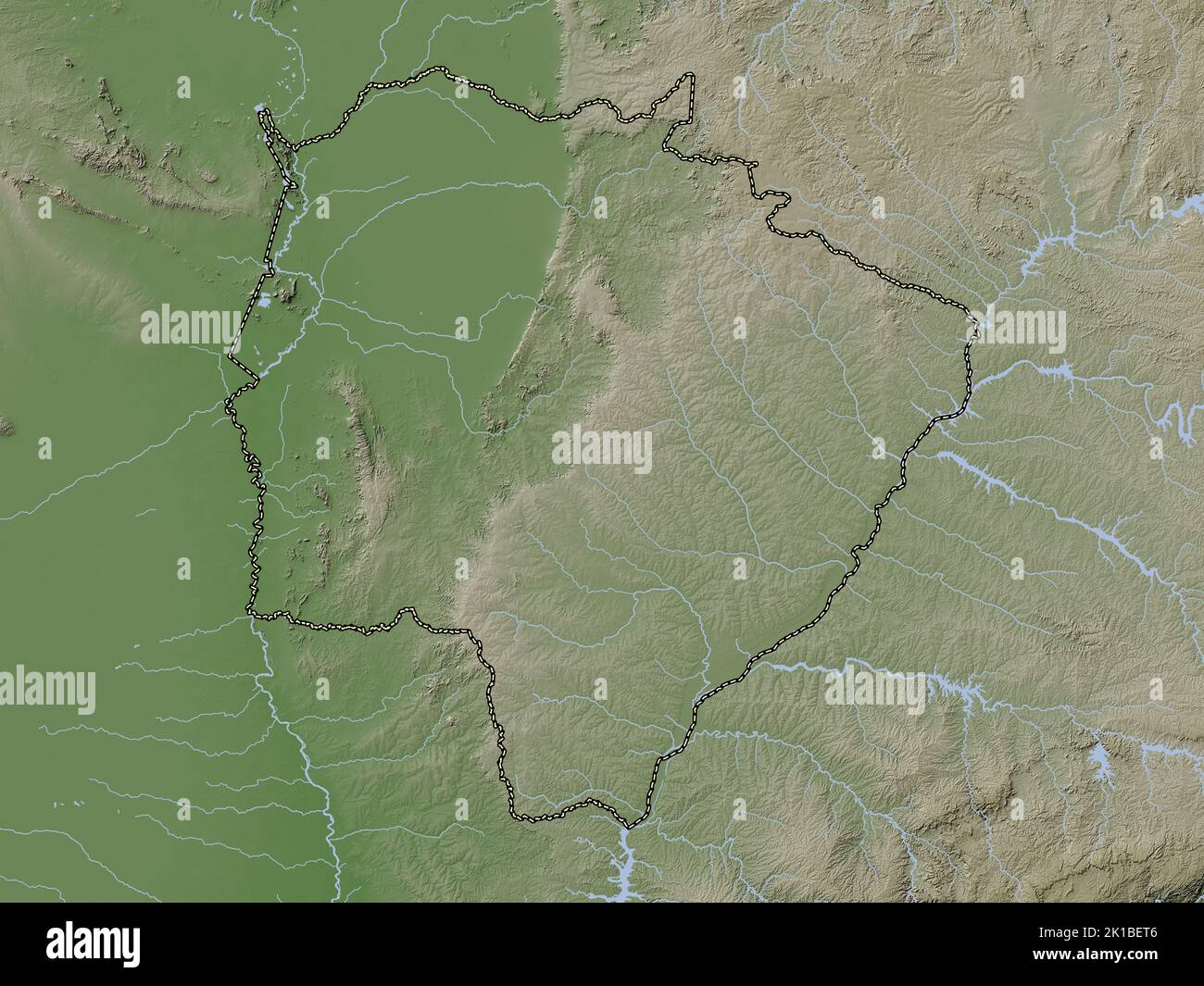 Mato Grosso do Sul, state of Brazil. Elevation map colored in wiki style with lakes and rivers ...